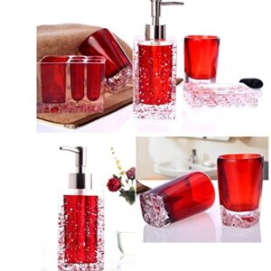 AMSS 5 Piece Stunning Bathroom Accessories Set in Crystal Like Acrylic Tumbler Dispenser Soap Dish Cups,Red