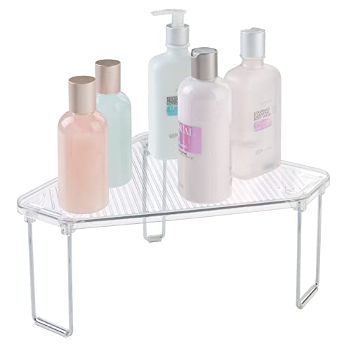 mDesign Plastic/Steel Corner Stackable Rack, Storage Organizer Shelf for Bathroom, Vanity, Countertop, Sink, Cabinet, Holds Makeup, Shower Accessories, Ligne Collection - Clear