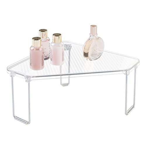 mDesign Plastic/Steel Corner Stackable Rack, Storage Organizer Shelf for Bathroom, Vanity, Countertop, Sink, Cabinet, Holds Makeup, Shower Accessories, Ligne Collection - Clear