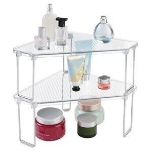 mDesign Plastic/Steel Corner Stackable Rack, Storage Organizer Shelf for Bathroom, Vanity, Countertop, Sink, Cabinet, Holds Makeup, Shower Accessories, Ligne Collection - Clear