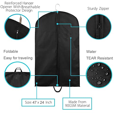 Suit Covers,5Pcs Garment Bag,Suit Bags for men,Garment Covers,48inch Clothes Cover Set for Storage&Travel,Garment Bags for Hanging Clothes with Carry Handles for Suits Tuxedos Dresses Coats