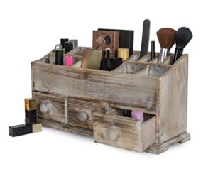 vanity drawer beauty organizer 3 drawers - wooden cosmetic storage box for neat & organize storing of makeup tools, small accessories at home & office vanities & bathroom counter-top (rustic)