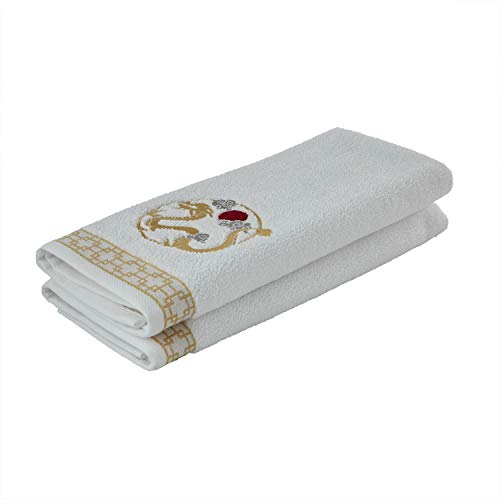 SKL Home Vern Yip Zodiac Dragon Hand Towel Set, White