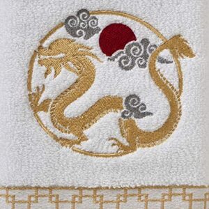 SKL Home Vern Yip Zodiac Dragon Hand Towel Set, White