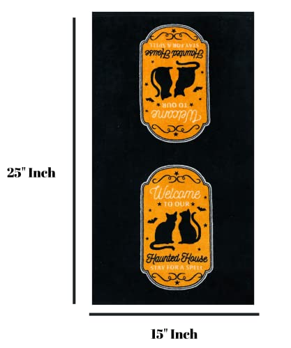 Halloween Hand Towels: Happy Meow-o-leen at The Black Cat's Black Cats Inn, Soft Absorbent Cotton (Cat's Meow)