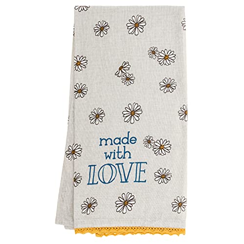 Karma Daisy Tea Towel - 100% Cotton Hand Towels for The Kitchen - Modern Home Decor - White