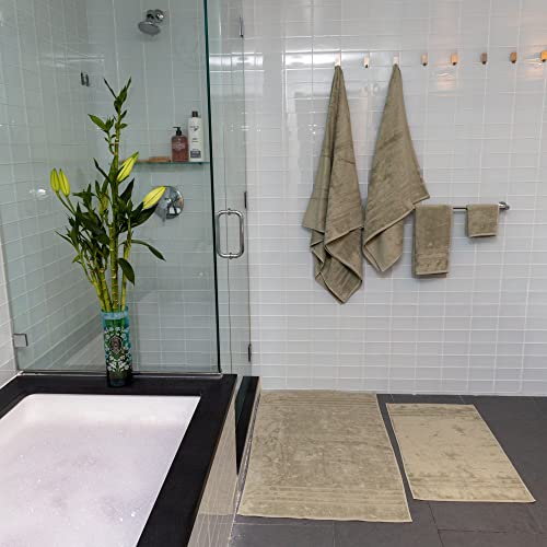 Mosobam 700 GSM Luxury Bamboo Viscose 12pc Large Oversized Bathroom Set, Seagrass Green, 4 Bath Towels 30X58 4 Hand Towels 16X30 4 Face Washcloths (Wash Cloth) 13X13, Turkish Towel Sets, Quick Dry