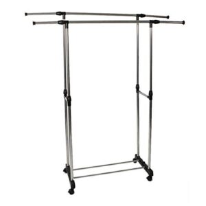 Kcelarec Rolling Clothes Rack on Wheels, Stainless Steel Clothing Rack for Hanging Clothes, Garment Rack (Style 1)