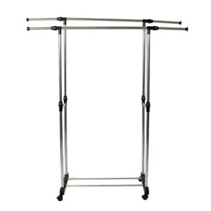 Kcelarec Rolling Clothes Rack on Wheels, Stainless Steel Clothing Rack for Hanging Clothes, Garment Rack (Style 1)