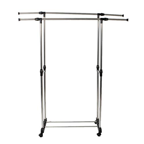 Kcelarec Rolling Clothes Rack on Wheels, Stainless Steel Clothing Rack for Hanging Clothes, Garment Rack (Style 1)