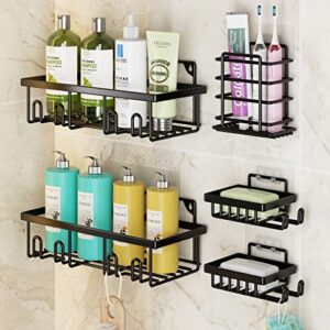 bomtss shower caddy, self adhesive shower shelves, 5-pack bathroom shower organizer, shower rack storage, wall mounted shower shelf for inside shower accessories, first apartment essentials, black