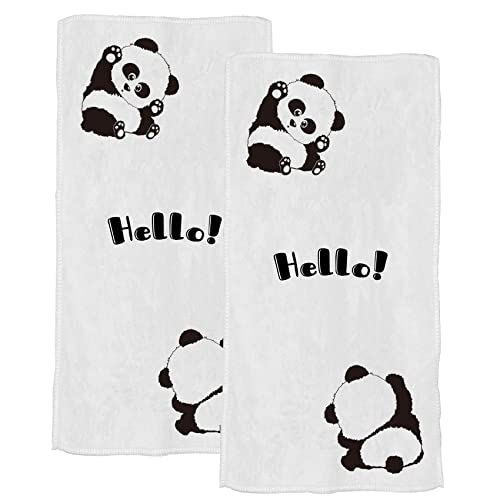 TOPCARPENTER Decorative Hand Towels for Bathroom, Hello Spring Panda Kitchen Hand Towel Set of 2, 15 * 30 inch Soft Fingertip Towel Decortive Hand Towels for Bathroom Kitchen