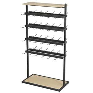 retail shelves clothing store display fixture, mall exhibition accessory organizer rack with hooks, garment hanger floorstanding jewelry holder keyring shelf sock storage stand, hangbag purse rack