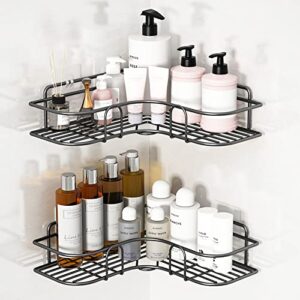 laigoo adhesive shower caddy corner shelf, hanging bathroom shelves wall mounted shower shelf, non-drilling floating shelf for bathroom organizer/kitchen/shower organizer (2 pack, black)