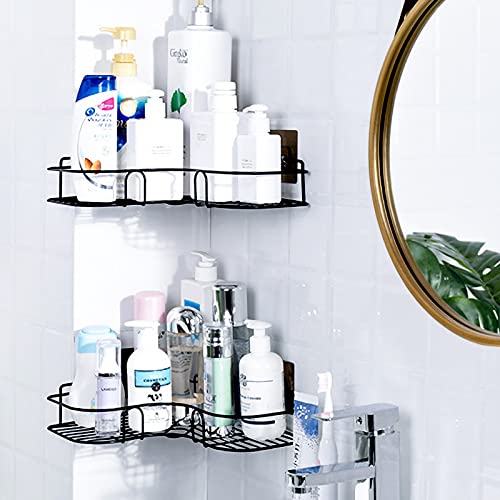 LAIGOO Adhesive Shower Caddy Corner Shelf, Hanging Bathroom Shelves Wall Mounted Shower Shelf, Non-Drilling Floating Shelf for Bathroom Organizer/Kitchen/Shower Organizer (2 Pack, Black)