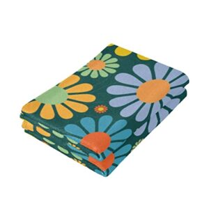 Hippie Flower Hand Towels Green Floral Towel Set of 2 Spring Summer Small Bath Towels Soft Guest Face Towel Bathroom Decorations Thin Kitchen Tea Dish Towels