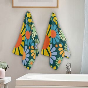 Hippie Flower Hand Towels Green Floral Towel Set of 2 Spring Summer Small Bath Towels Soft Guest Face Towel Bathroom Decorations Thin Kitchen Tea Dish Towels