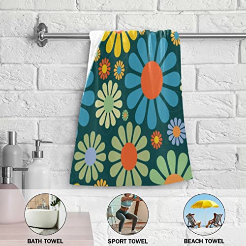 Hippie Flower Hand Towels Green Floral Towel Set of 2 Spring Summer Small Bath Towels Soft Guest Face Towel Bathroom Decorations Thin Kitchen Tea Dish Towels