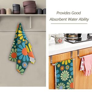 Hippie Flower Hand Towels Green Floral Towel Set of 2 Spring Summer Small Bath Towels Soft Guest Face Towel Bathroom Decorations Thin Kitchen Tea Dish Towels