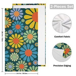 Hippie Flower Hand Towels Green Floral Towel Set of 2 Spring Summer Small Bath Towels Soft Guest Face Towel Bathroom Decorations Thin Kitchen Tea Dish Towels