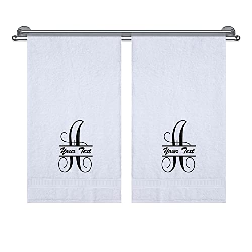 Monogrammed Hand Towels, Decorative Towel Set, Personalized Gift, Super Soft, Highly Absorbent, 100% Turkish Genuine Cotton Customized 2 Piece Hand Towel Sets for Kitchen, Face, Gym & Spa, White