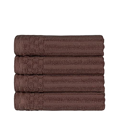 SUPERIOR Cotton 4-Piece Solid and Ribbed Hand Towel Set, Hand Towels- 16" x 28", Java