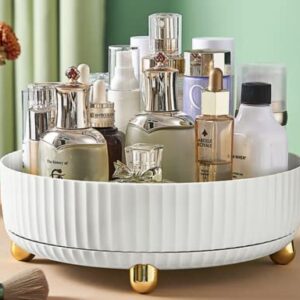 Hisikou White 360 Rotating Makeup Organizer - Large Capacity Spinning Skincare Perfumes Organizer - Cosmetics Organizer for Vanity Countertop and Bathroom Dresser - Lazy Susan Bathroom Storage Box