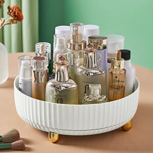 Hisikou White 360 Rotating Makeup Organizer - Large Capacity Spinning Skincare Perfumes Organizer - Cosmetics Organizer for Vanity Countertop and Bathroom Dresser - Lazy Susan Bathroom Storage Box