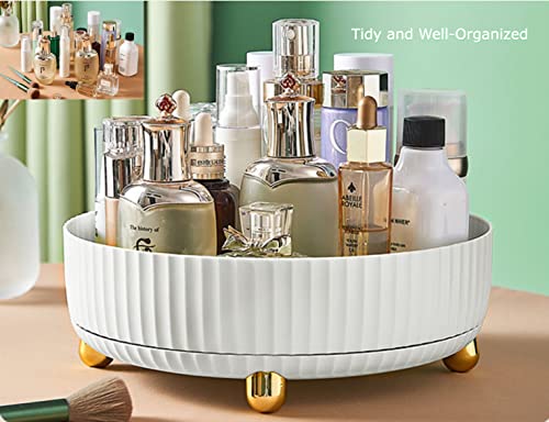 Hisikou White 360 Rotating Makeup Organizer - Large Capacity Spinning Skincare Perfumes Organizer - Cosmetics Organizer for Vanity Countertop and Bathroom Dresser - Lazy Susan Bathroom Storage Box