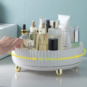 Hisikou White 360 Rotating Makeup Organizer - Large Capacity Spinning Skincare Perfumes Organizer - Cosmetics Organizer for Vanity Countertop and Bathroom Dresser - Lazy Susan Bathroom Storage Box