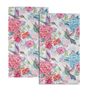 pink blue floral hand towels hummingbird wild floral kitchen dish towel set of 2 spring summer decor towel set for bathroom, hotel, gym and spa