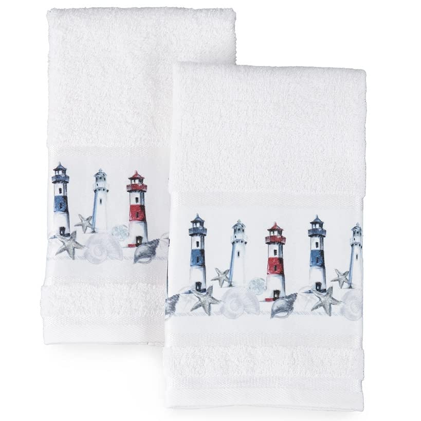 The Lakeside Collection Nautical Hand Towels - Coastal Sea Beach House Bathroom Hand Drying Towels