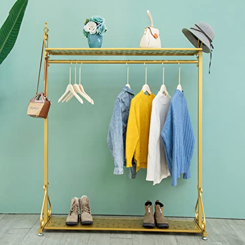 VANDNALI Metal Clothing Rack Retail Garment Rack Gold Cloth Rack Boutique Clothes Hanger with Storage Shelf Home Closet Organizer 62''