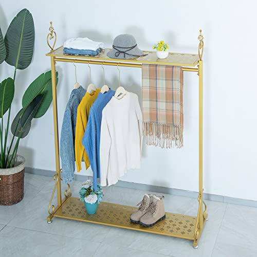 VANDNALI Metal Clothing Rack Retail Garment Rack Gold Cloth Rack Boutique Clothes Hanger with Storage Shelf Home Closet Organizer 62''