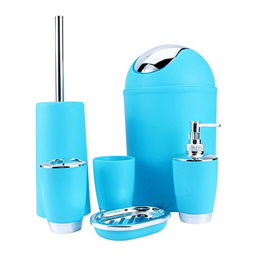 Ejoyous Bathroom Accessories Set 6 Piece Bath Accessory Bathroom Supplies Set with Bin Soap Holder Dish Dispenser Tumbler Toothbrush Holder, Blue