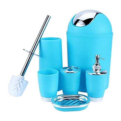 Ejoyous Bathroom Accessories Set 6 Piece Bath Accessory Bathroom Supplies Set with Bin Soap Holder Dish Dispenser Tumbler Toothbrush Holder, Blue