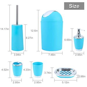 Ejoyous Bathroom Accessories Set 6 Piece Bath Accessory Bathroom Supplies Set with Bin Soap Holder Dish Dispenser Tumbler Toothbrush Holder, Blue