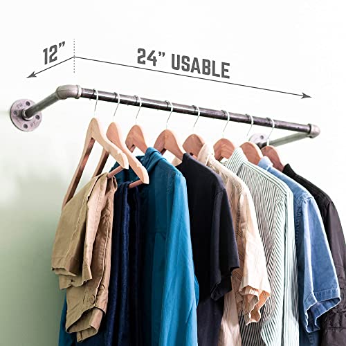 PIPE DECOR Wall-Mounted Clothing Rack Bundle, Dual Flange Rack with 4 Flange Garment Brackets, Authentic Black Steel Pipe and Malleable Iron Flanges