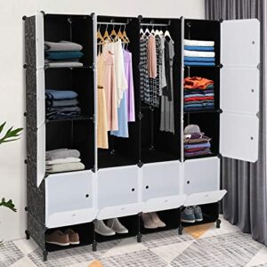 vingli portable closet shelves, 16 cube clothes organizer, plastic playroom storage, storage closet, diy cube storage organizer with doors and hanging rods