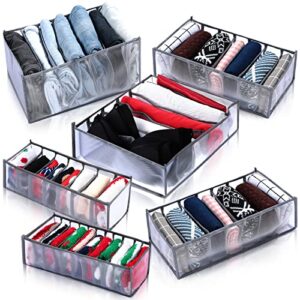 shappy 6 pcs washable wardrobe clothes organizer, drawer organizers clothes for family, drawer dividers for clothes, foldable mesh separation box for bedroom, gray grids (classic)