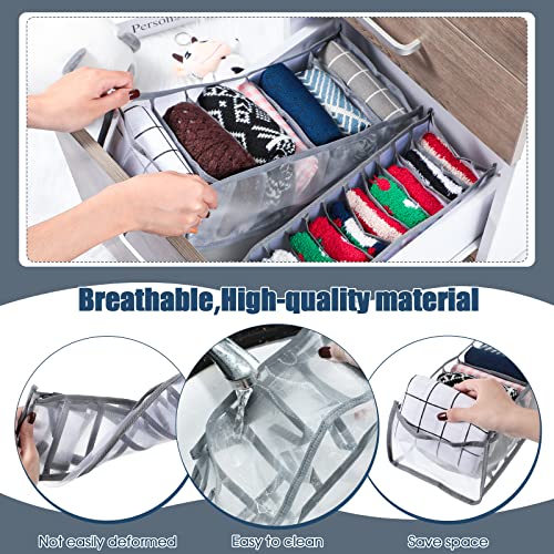 Shappy 6 Pcs Washable Wardrobe Clothes Organizer, Drawer Organizers Clothes for Family, Drawer Dividers for Clothes, Foldable Mesh Separation Box for Bedroom, Gray Grids (Classic)