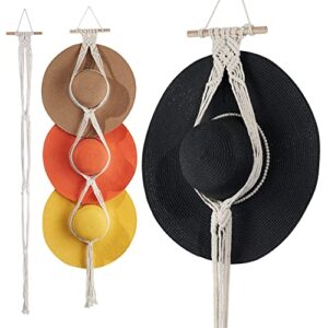 boho hat hangers for wall, hat organizer, wall hanging hat holder, bohemian hand weaving hat storage and hat display for straw hats and wide brim hats, decorative hat rack for closet and door (white)