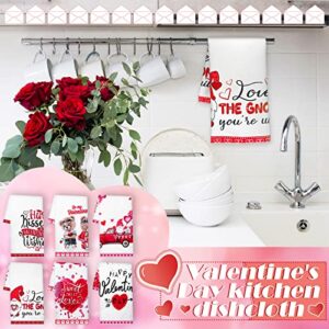 6 Pack Valentine's Day Kitchen Towels Love Heart Hand Dish Towels Valentine Romantic Tea Towels Sweet Soft Dishcloths Towels for Bathroom Anniversary Wedding Gifts Home Party Decor, 23.6 x 15.7 Inches