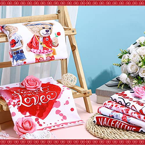 6 Pack Valentine's Day Kitchen Towels Love Heart Hand Dish Towels Valentine Romantic Tea Towels Sweet Soft Dishcloths Towels for Bathroom Anniversary Wedding Gifts Home Party Decor, 23.6 x 15.7 Inches