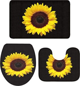 apular fashion 3 piece bath rugs set farmhouse yellow sunflower non slip ultra soft bathroom accessories mats, u shape mat and toilet lid cover mat bath mats