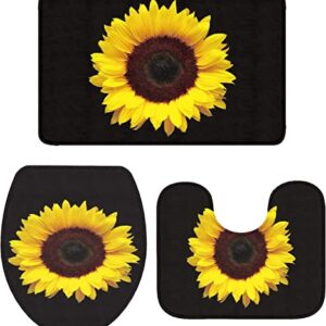 Apular Fashion 3 Piece Bath Rugs Set Farmhouse Yellow Sunflower Non Slip Ultra Soft Bathroom Accessories Mats, U Shape Mat and Toilet Lid Cover Mat Bath Mats