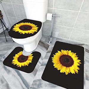 Apular Fashion 3 Piece Bath Rugs Set Farmhouse Yellow Sunflower Non Slip Ultra Soft Bathroom Accessories Mats, U Shape Mat and Toilet Lid Cover Mat Bath Mats