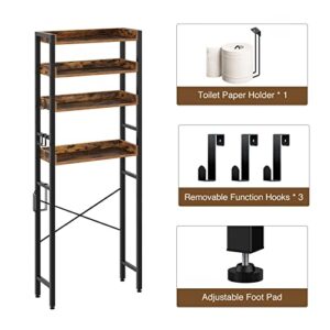 Rolanstar Over The Toilet Storage Rack, 4-Tier Bathroom Space Saver with Adjustable Shelves, Bathroom Organizer for Bathroom Washroom, Rustic Brown