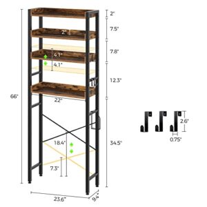 Rolanstar Over The Toilet Storage Rack, 4-Tier Bathroom Space Saver with Adjustable Shelves, Bathroom Organizer for Bathroom Washroom, Rustic Brown