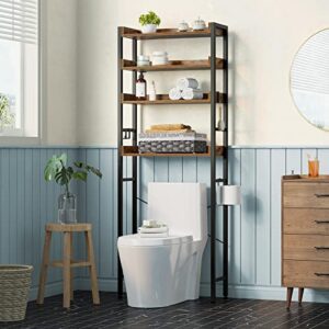 Rolanstar Over The Toilet Storage Rack, 4-Tier Bathroom Space Saver with Adjustable Shelves, Bathroom Organizer for Bathroom Washroom, Rustic Brown